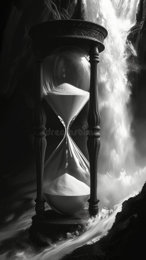Hourglass Flowing Sand Against Waterfall Background Stock Photos - Free ...