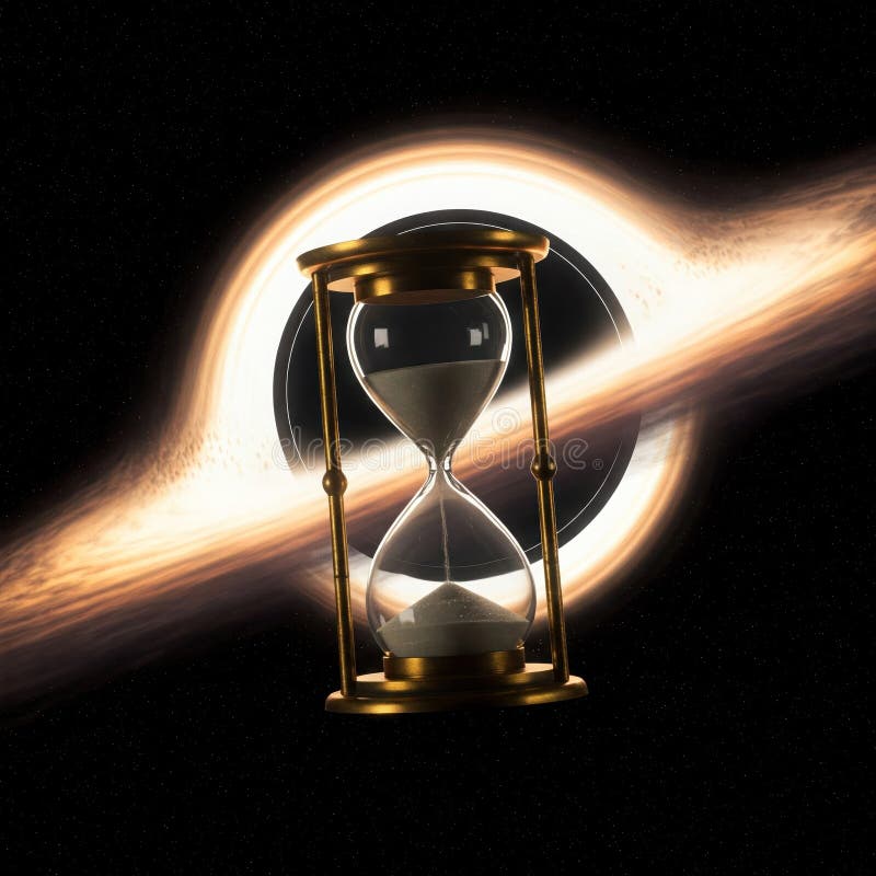 An Hourglass in Front of a Black Hole in Space. Stock Image - Image of ...