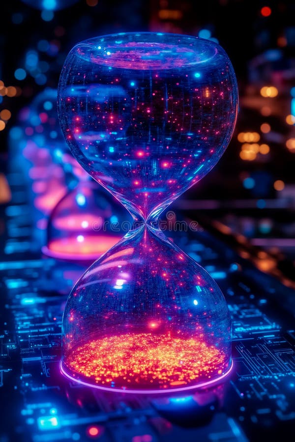 An Hourglass with Glowing Lights in the Background Stock Image - Image ...