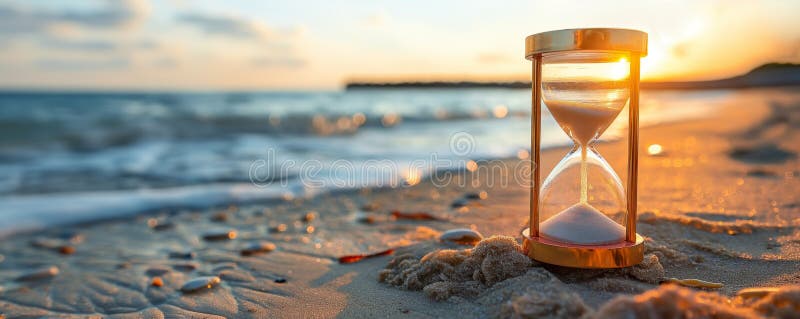 Hourglass Glowing with Sunset Light on Beach Stock Image - Image of ...