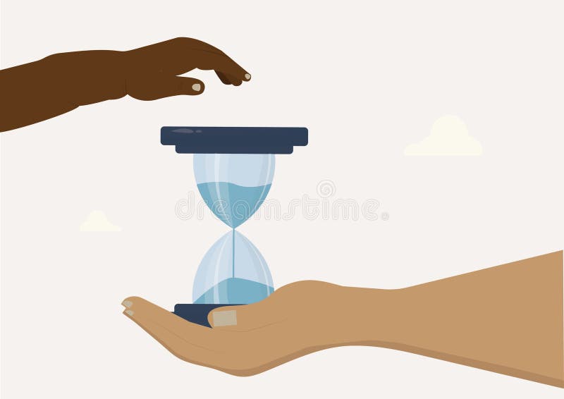 Adult Hand Holding Hourglass with Heart Symbol and Child Hand Protect ...