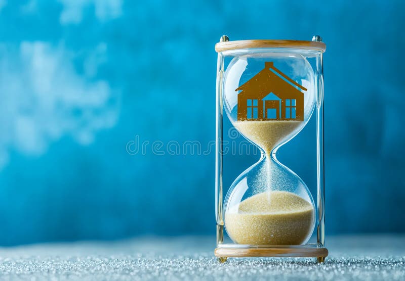Hourglass with House Shape in Sand Stock Illustration - Illustration of ...