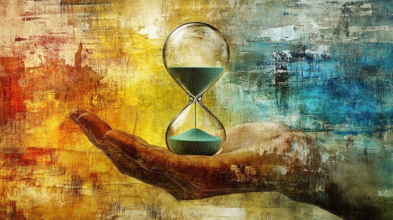 Hourglass in a Human Hand. Art Collage Stock Illustration ...