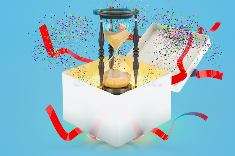 Hourglass Inside Gift Box, 3D Rendering Stock Illustration ...