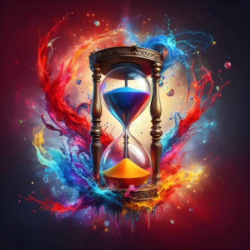 Hourglass Measuring Colorful Time Passing by Surrounded by Vibrant ...