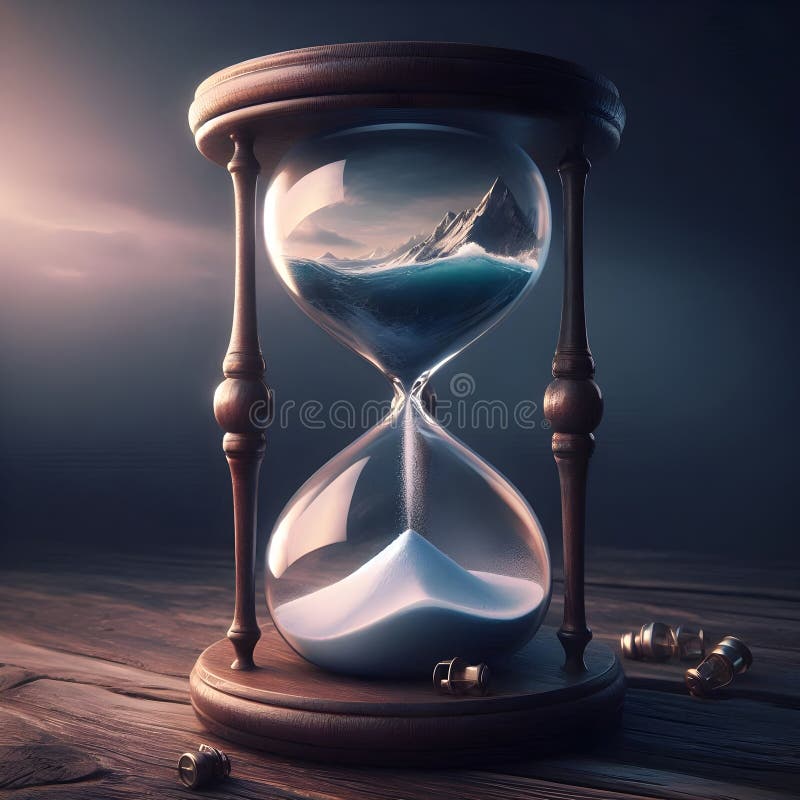 Hourglass Measuring Passing Time with Ocean Waves and Mountains Inside ...