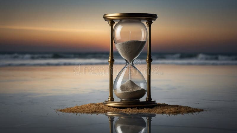Hourglass Measuring the Remaining Time on the Beach at Sunset Stock ...