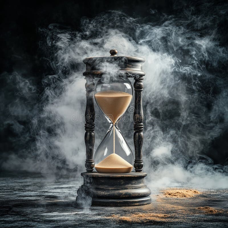 Hourglass Measuring Time while Dissolving into Smoke and Clouds Stock ...