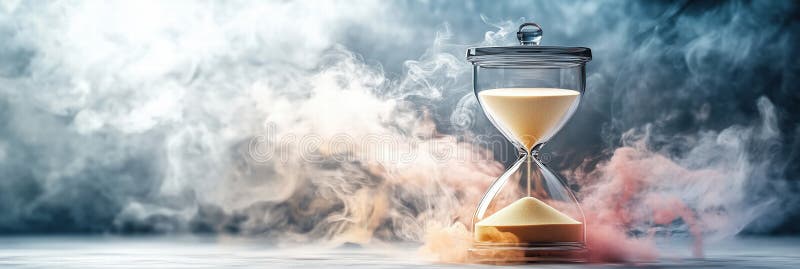 Hourglass Measuring Time while Dissolving into Smoke and Clouds Stock ...