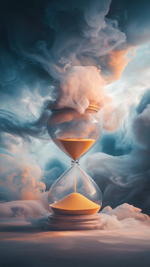 Hourglass Measuring Time while Dissolving into Smoke and Clouds Stock ...