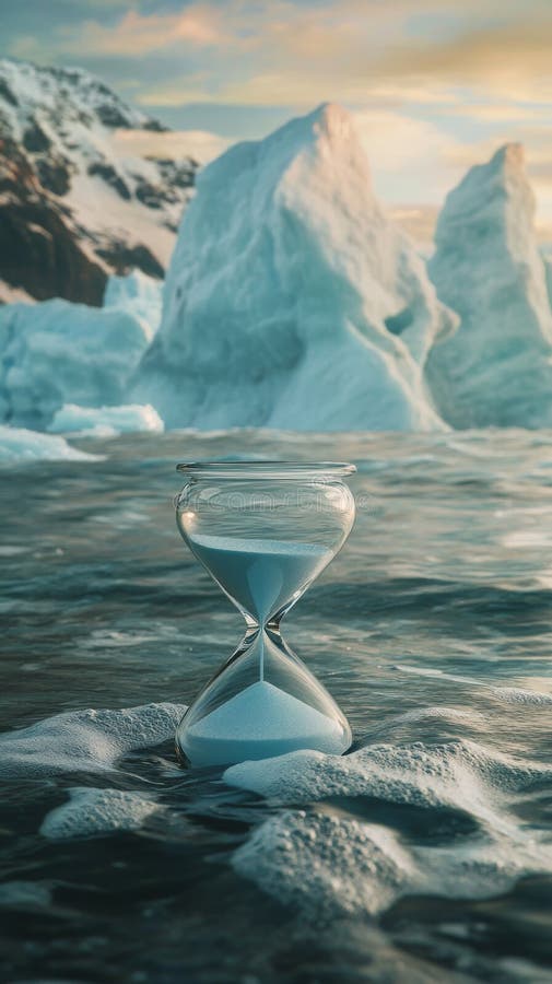 Hourglass in Melting Ice Landscape, Climate Change Concept Stock Image - Image of hourglass ...