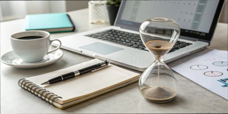 Hourglass on Office Desk, Time Management and Productivity Stock Image ...