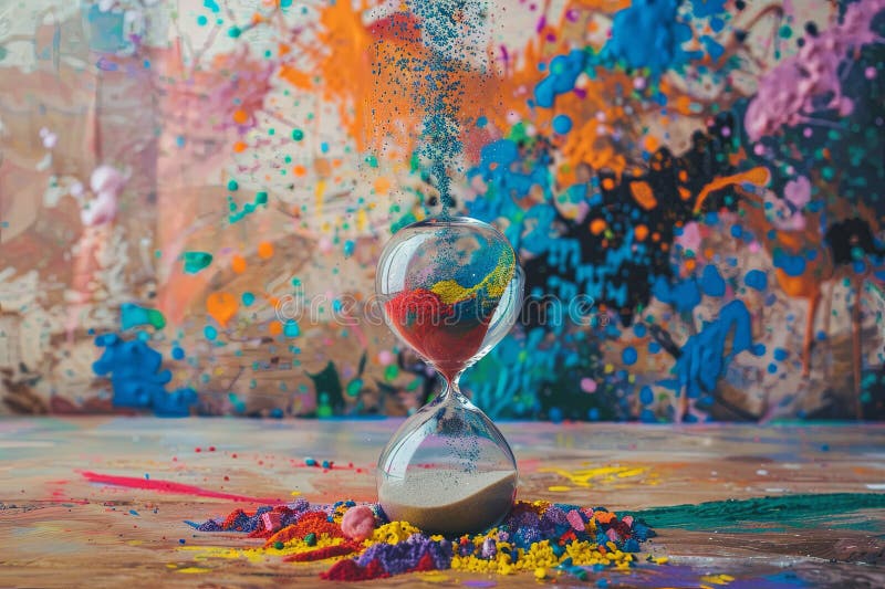Hourglass on Paint-Covered Table Stock Photo - Image of surface ...