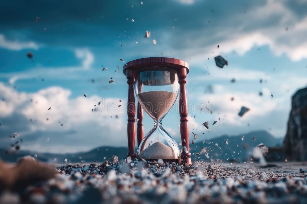 Hourglass on Pebbles Exploding Dramatically Against Scenic Sky ...