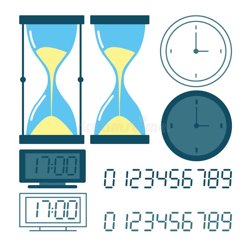 Hourglass, Pointer and Digital Clock Illustration Stock Vector ...