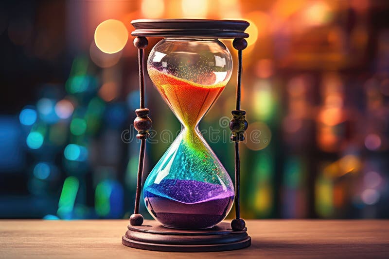 Hourglass with Rainbowcolored Liquids on a Science Laboratory ...
