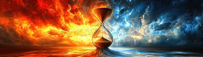 An Hourglass, with Red and Blue Clouds, Captures the Fluidity of Time ...