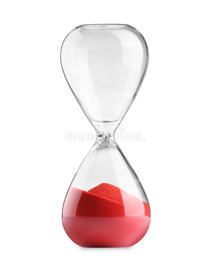Hourglass with Red Flowing Sand Isolated on White Stock Photo - Image ...
