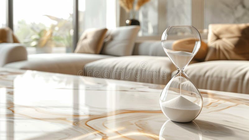 Hourglass on a Reflective Marble Table Stock Photo - Image of countdown ...