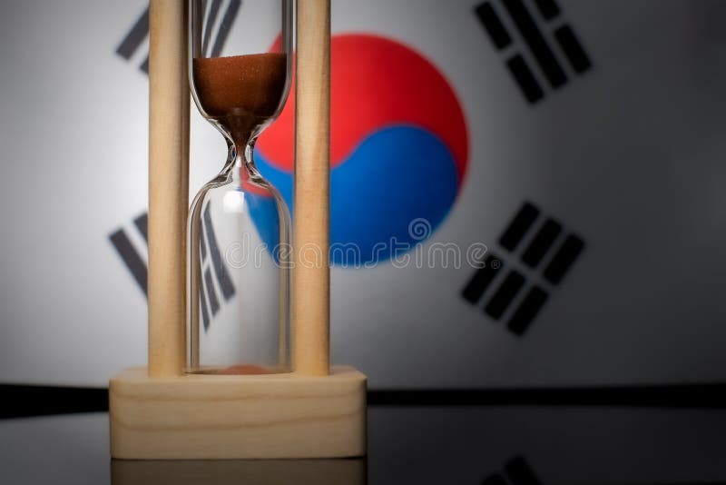 Hourglass and Republic of Korea Flag, Soft Focus, Copy Space Stock ...