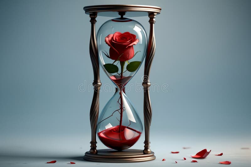 Hourglass and Rose, Time and Aging Concept Stock Image - Image of dark ...