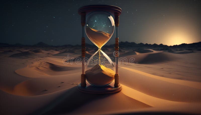 Hourglass in Sand Desert, 3d Render. Time Concept Stock Illustration ...