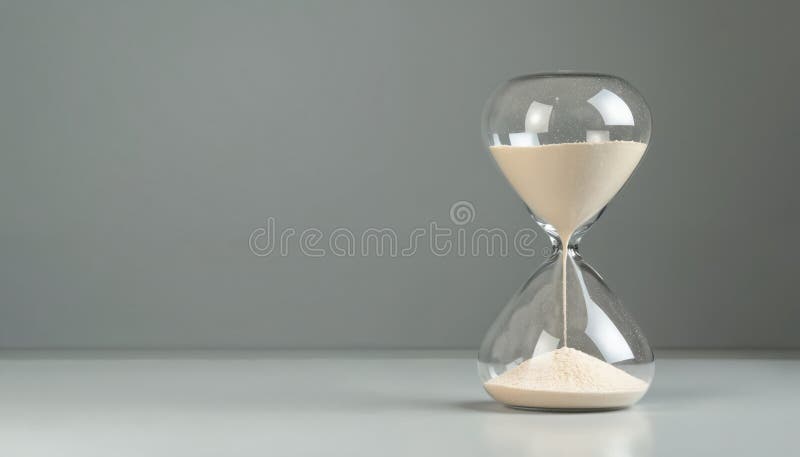 Hourglass with Sand Falling through Narrow Neck. Simple Grey Background ...
