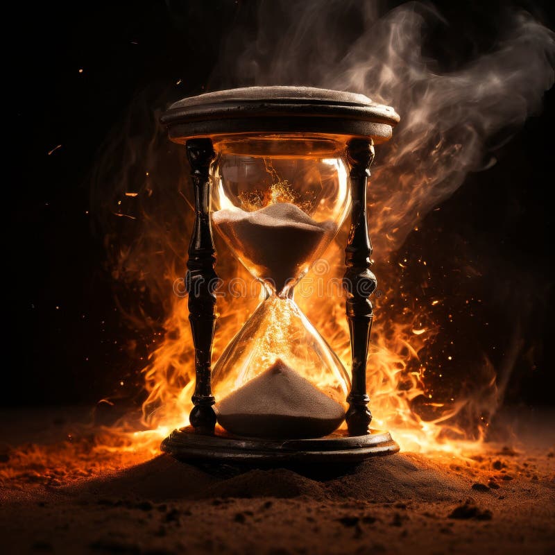 Hourglass with Sand and Flames Symbolizing Passage of Time Stock Image ...