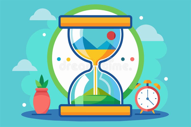 An Hourglass with Sand Flowing Amidst a Clock and Plant, Symbolizing ...