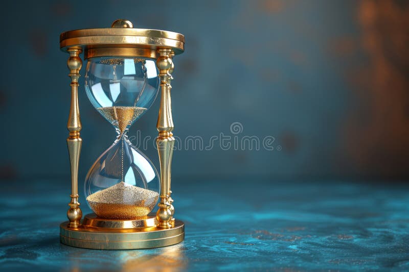 An Hourglass with Sand Inside on a Blue Background Stock Photo - Image ...