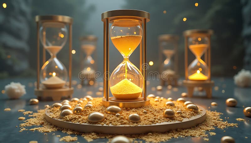 Hourglass Sand Timer Time Passing Gold Beads and Magical Atmosphere ...
