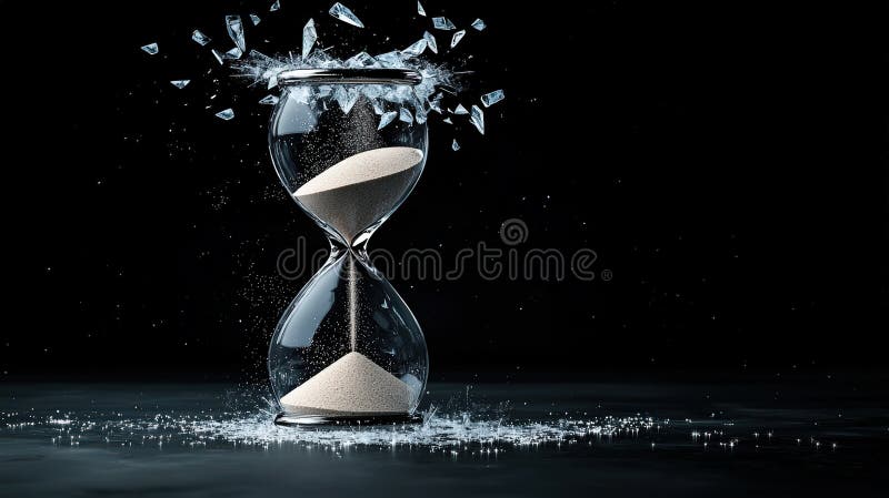 Hourglass Shattering Symbolizing the Passage of Time and Urgency Dark ...