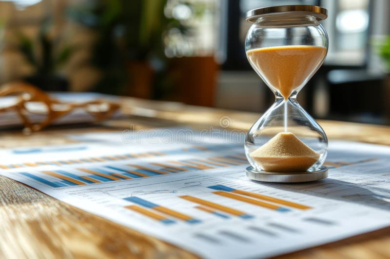 Hourglass Sits on Financial Charts, Symbolizing the Passage of Time in ...