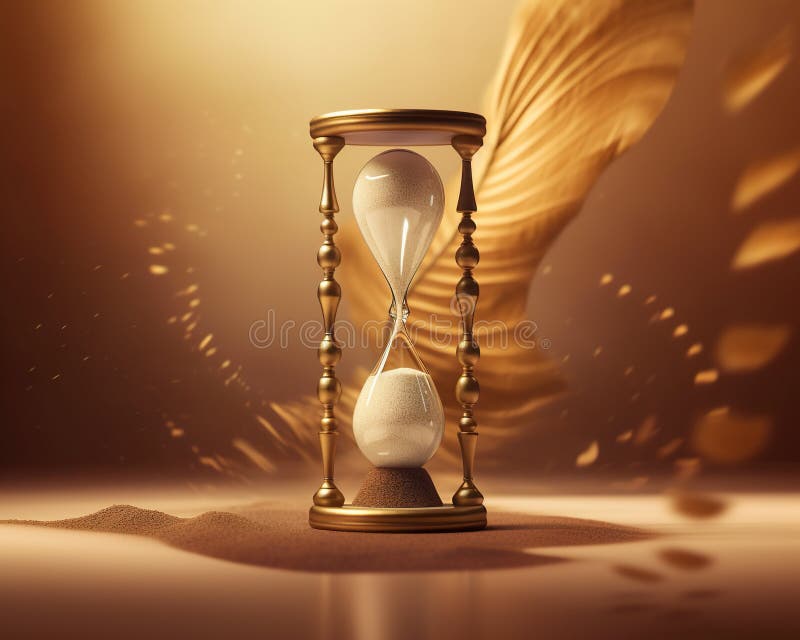 An Hourglass Sitting on Top of a Table Next To a Feather. AI Generative ...