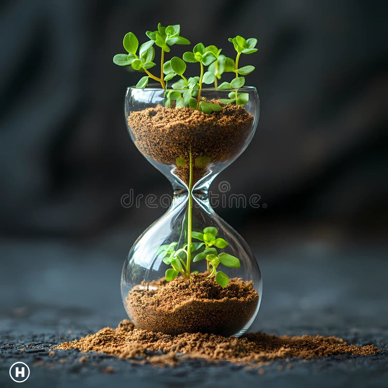 Hourglass with Soil and Plants Stock Photo - Image of plant, growth ...