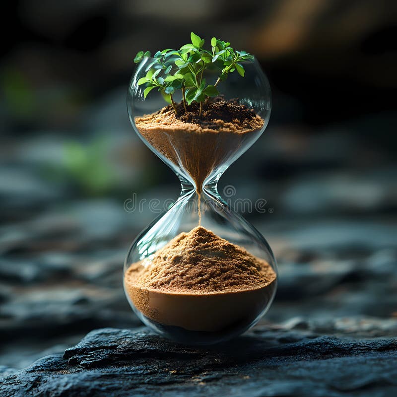 Hourglass with Soil and Plants Stock Image - Image of care, hourglass ...