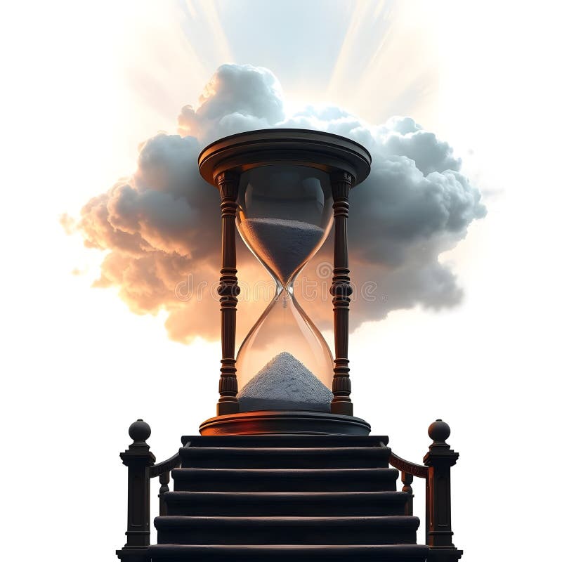 Hourglass on Stairs with Cloud Background Represents Time Passing Stock ...