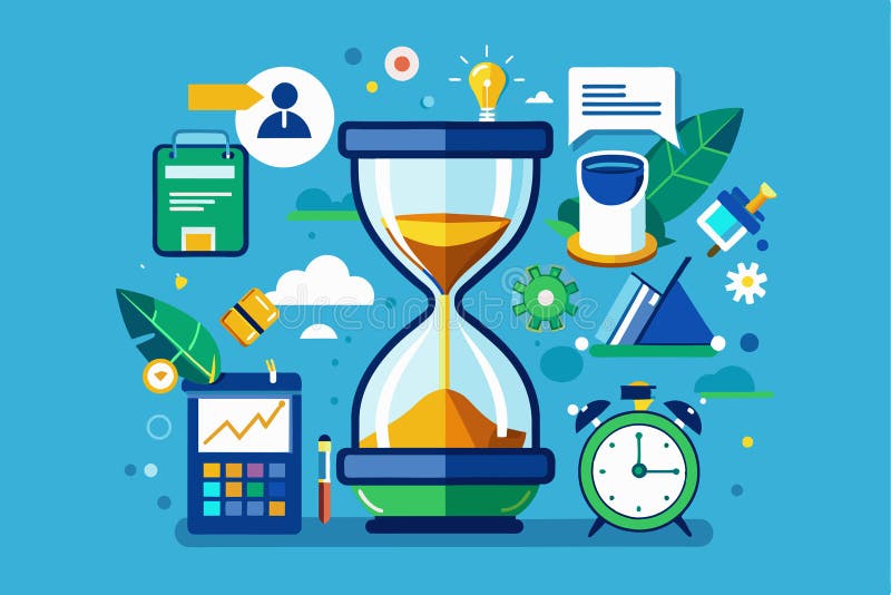 An Hourglass Symbolizes Time Management Alongside Tools for Quick ...