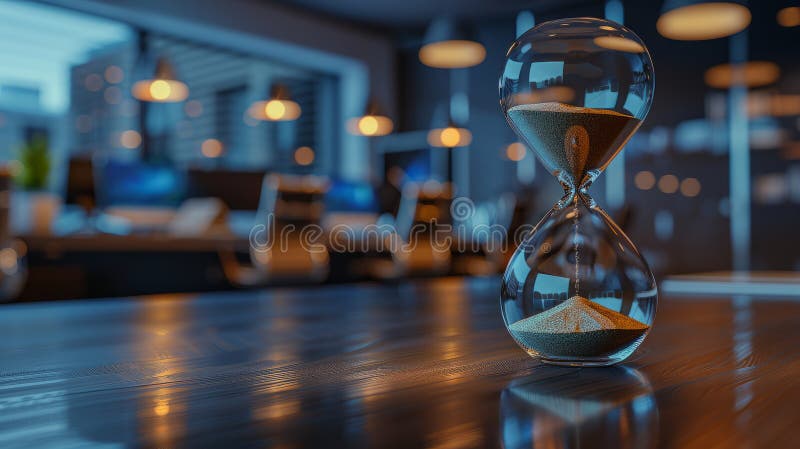 Hourglass on a Table with Office Background Stock Image - Image of ...