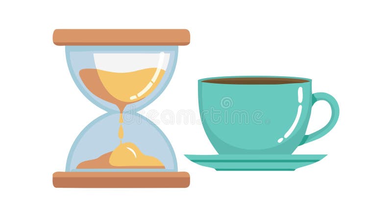 Hourglass and Tea Cup Side by Side, Time for Pause, Vector Design ...