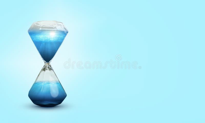 Hourglass with Water on Blue Background Stock Photo - Image of weather ...