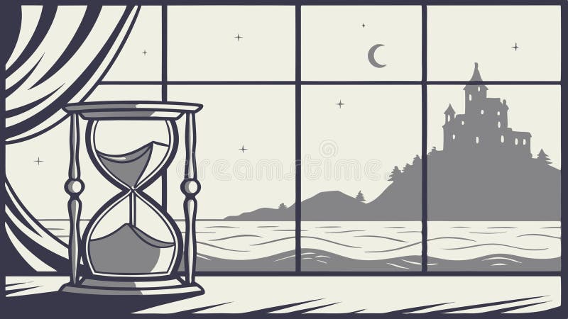 Hourglass by Window with Castle View, Classical Time Vector Art, Vector ...