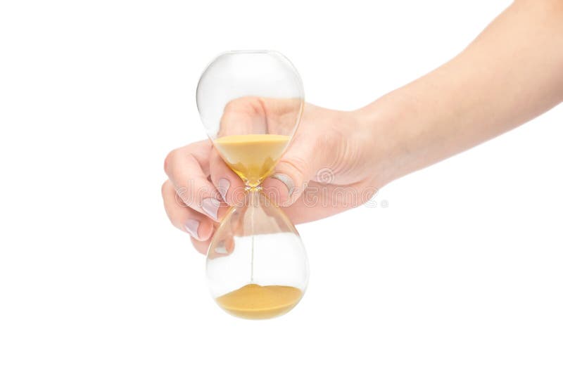 Hourglass In Woman`s Hand Isolated On White Stock Image Image Of Hour Holding 215665031