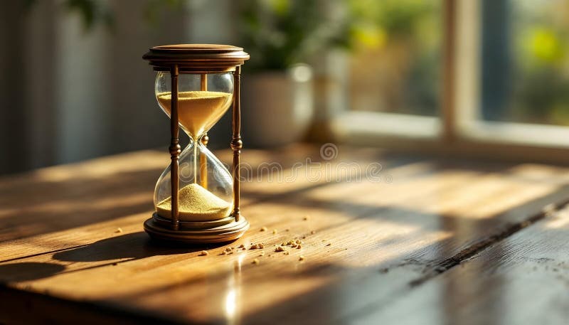 The Hourglass on Wooden Surface, with Copy Space Stock Illustration ...