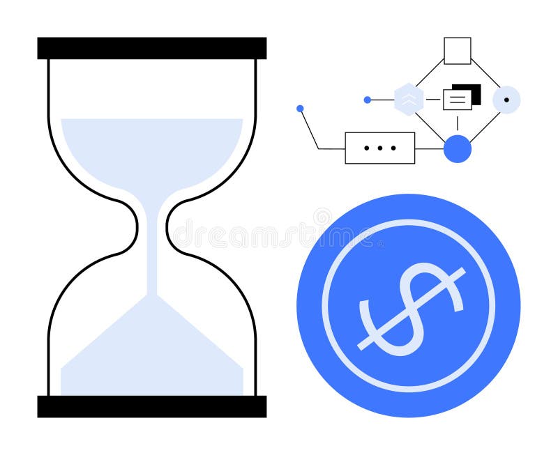 Hourglass, Workflow Diagram, and Dollar Sign Highlight Time, Efficiency ...
