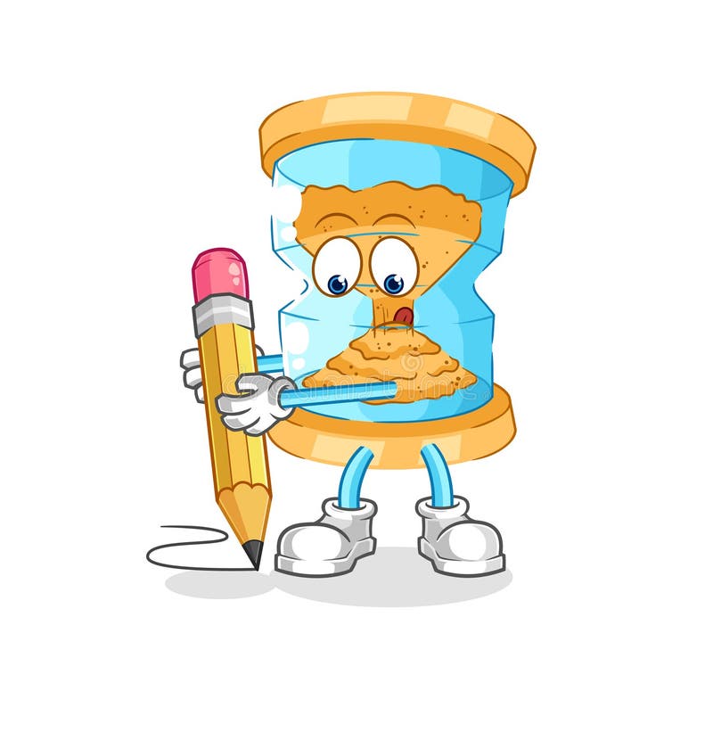 Hourglass Write with Pencil. Cartoon Mascot Vector Stock Vector ...