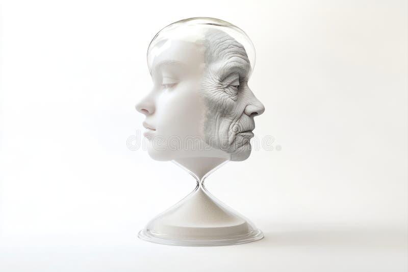 Hourglass Showing Young and Old Face Symbolizing Aging Process Stock ...