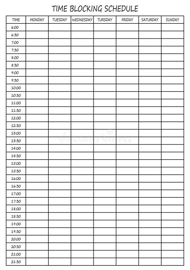 24 Hourly Weekly Schedule - Monday Start. Mockup for daily Scheduling ...