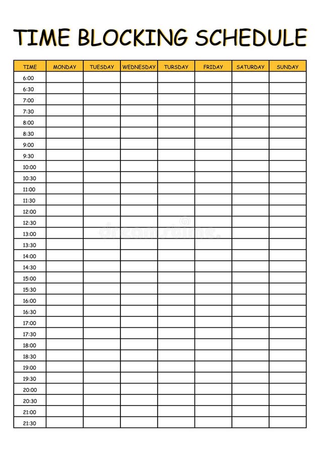 24 Hourly Weekly Schedule - Monday Start. Mockup for daily Scheduling ...