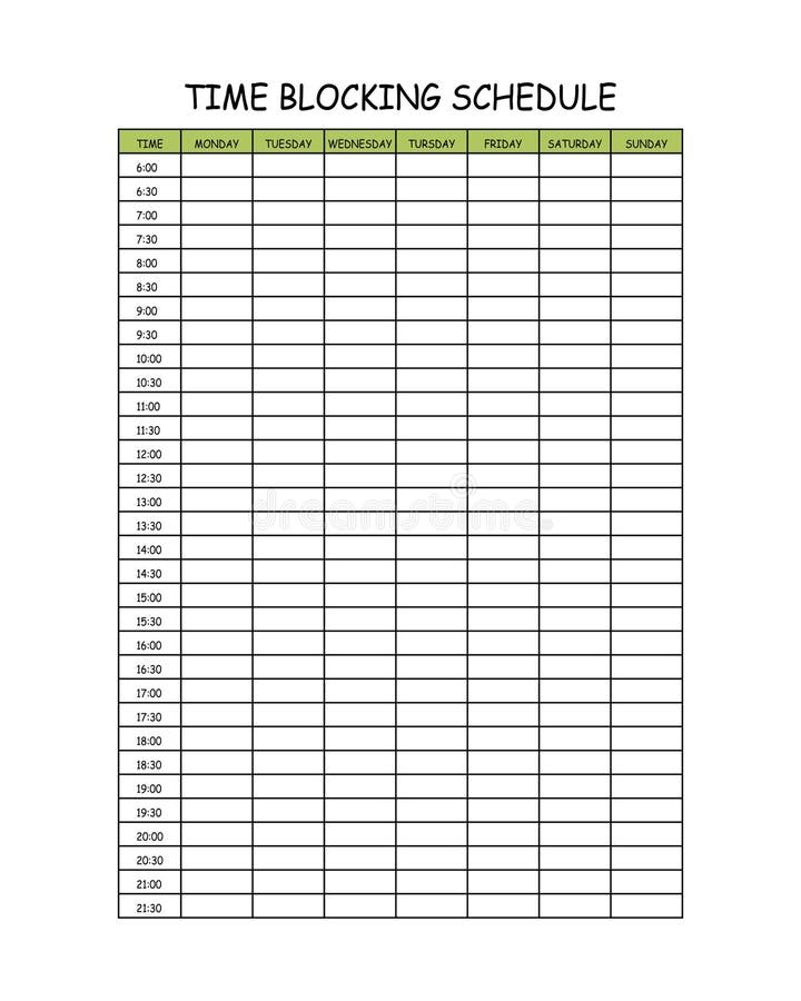 24 Hourly Weekly Schedule - Monday Start. Mockup for daily Scheduling ...
